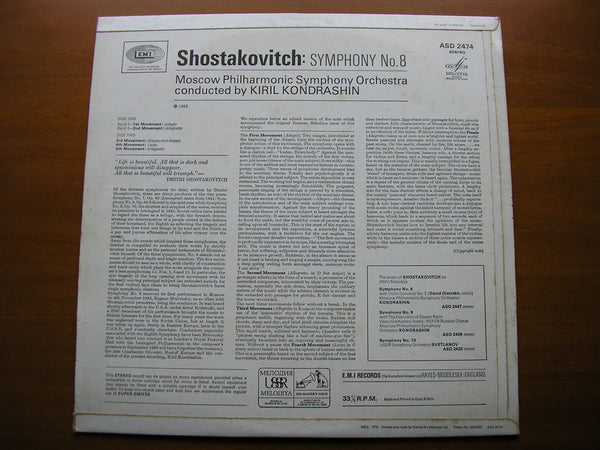SHOSTAKOVICH: SYMPHONY No. 8 KONDRASHIN / MOSCOW PHILHARMONIC ASD 2474 – Kingsway Hall Classical ...