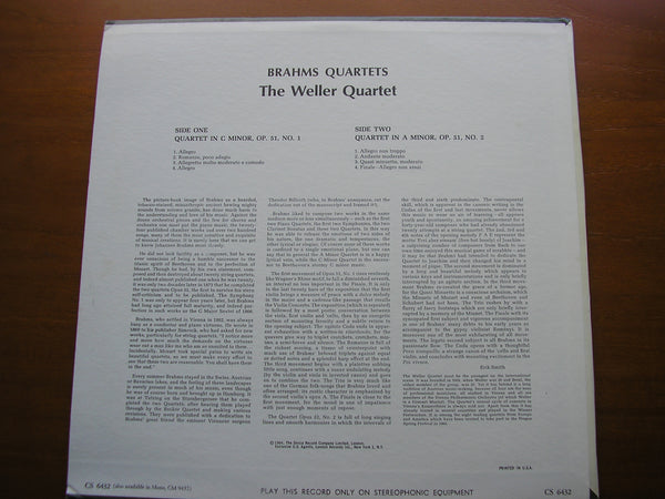 BRAHMS: STRING QUARTETS Nos. 1 & 2 Op. 51 THE WELLER QUARTET CS 6432 – Kingsway Hall Classical ...