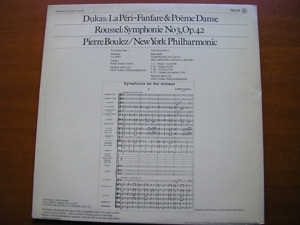 DUKAS: LA PERI / ROUSSEL: SYMPHONY No. 3 BOULEZ / NEW YORK PHILHARMONI ...
