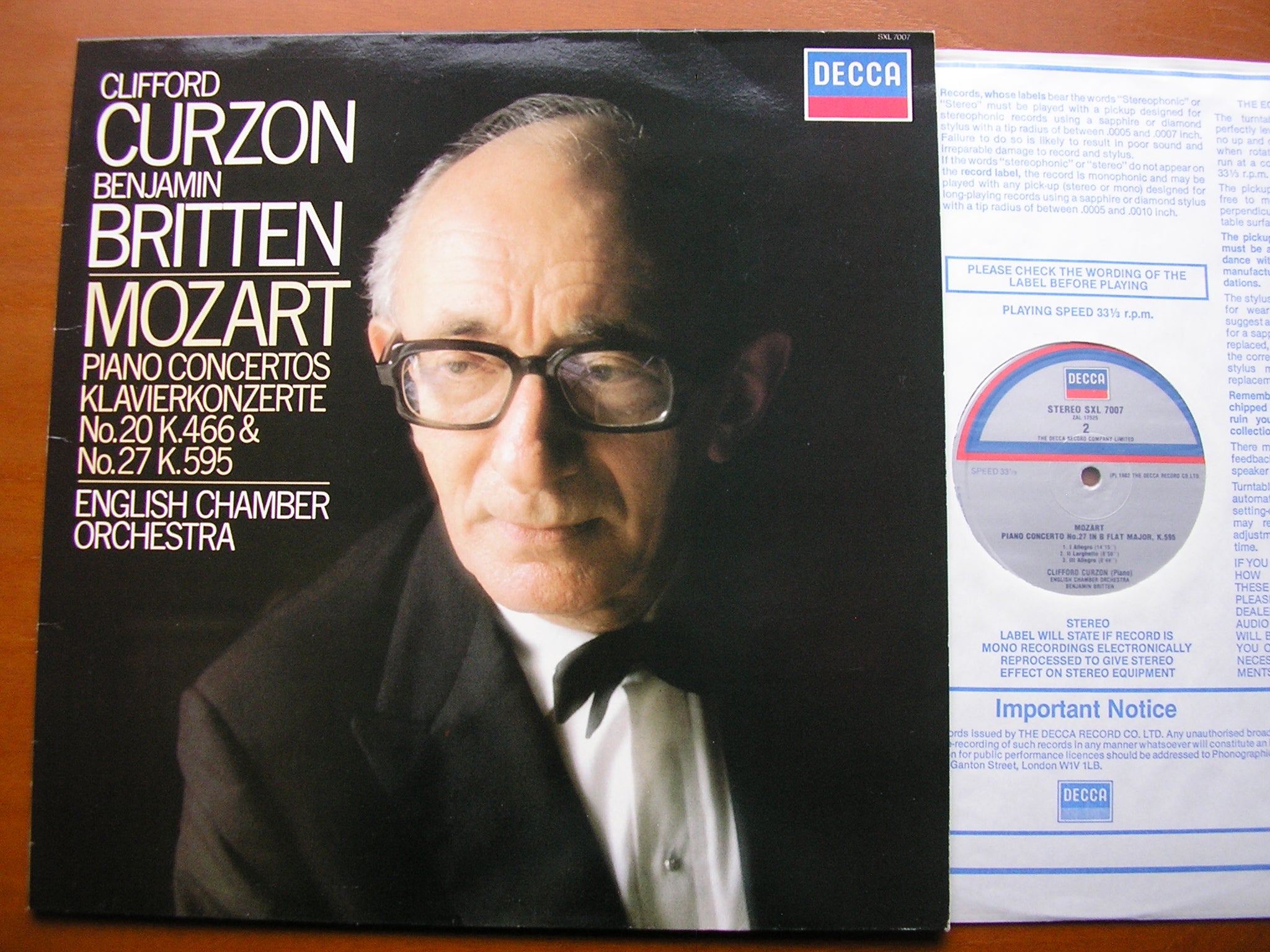 SXL 7007 MOZART: PIANO CONCERTOS Nos. 20 & 27 CURZON / ENGLISH CHAMBER ...