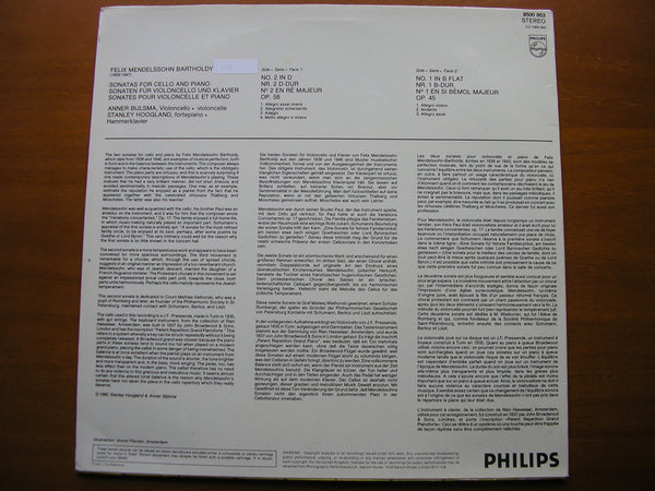 MENDELSSOHN: TWO SONATAS FOR CELLO & PIANO ANNER BIJLSMA / STANLEY HOO ...
