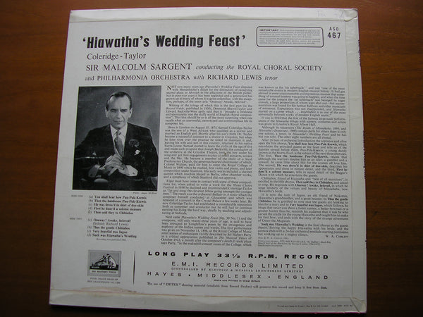 COLERIDGE-TAYLOR: HIAWATHA'S WEDDING FEAST RICHARD LEWIS / PHILHARMONI ...