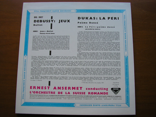DUKAS: LA PERI / DEBUSSY: JEUX ANSERMET/ SUISSE ROMANDE ORCHESTRA SXL ...