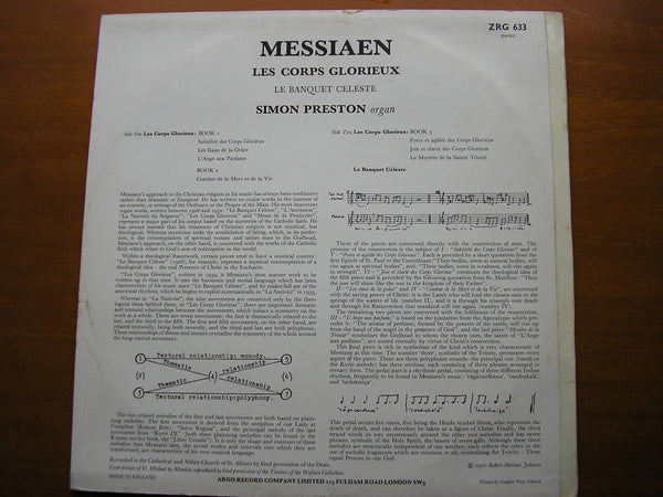 MESSIAEN: LES CORPS GLORIEUX / LE BANQUET CELESTE SIMON PRESTON ZRG 63 ...
