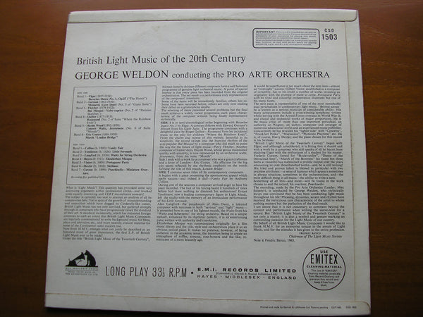 BRITISH LIGHT MUSIC OF THE 20th CENTURY GEORGE WELDON / PRO ARTE ORCHE ...