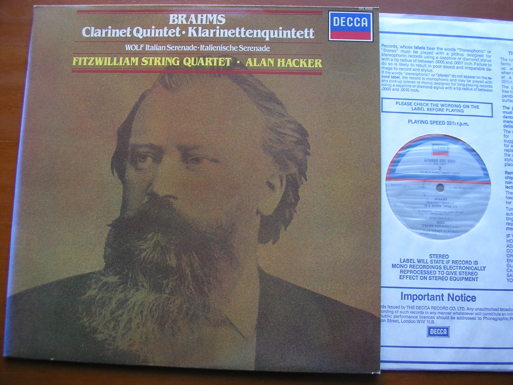 SXL 6998 BRAHMS: CLARINET QUINTET / WOLF: ITALIAN SERENADE FITZWILLIAM ...
