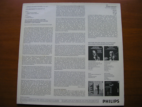 BEETHOVEN: VIOLIN CONCERTO ACCARDO / LEIPZIG GEWANDHAUS / MASUR 9500 4 ...