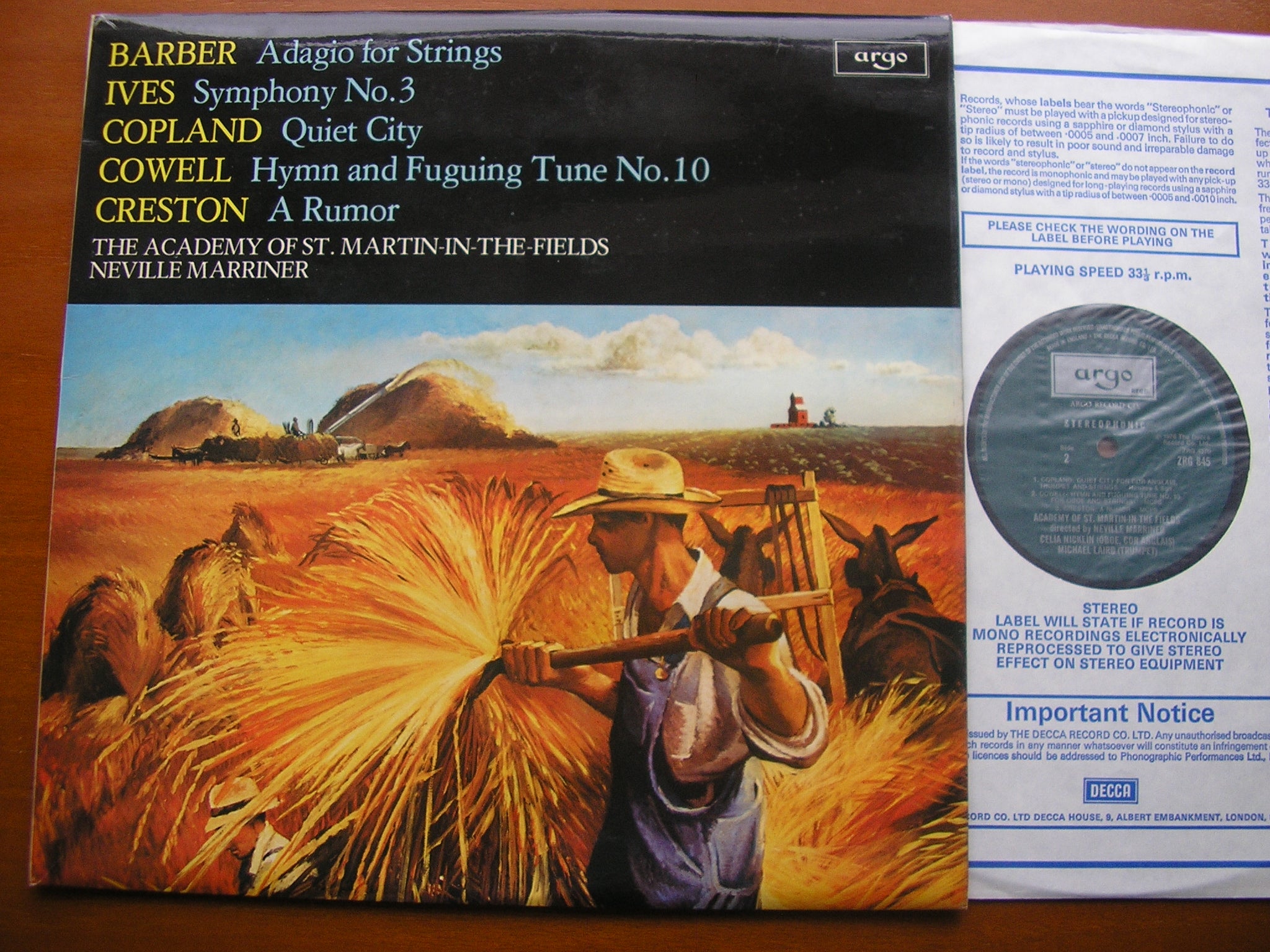 COPLAND: QUIET CITY / BARBER: ADAGIO / IVES: SYMPHONY No. 3 MARRINER ...