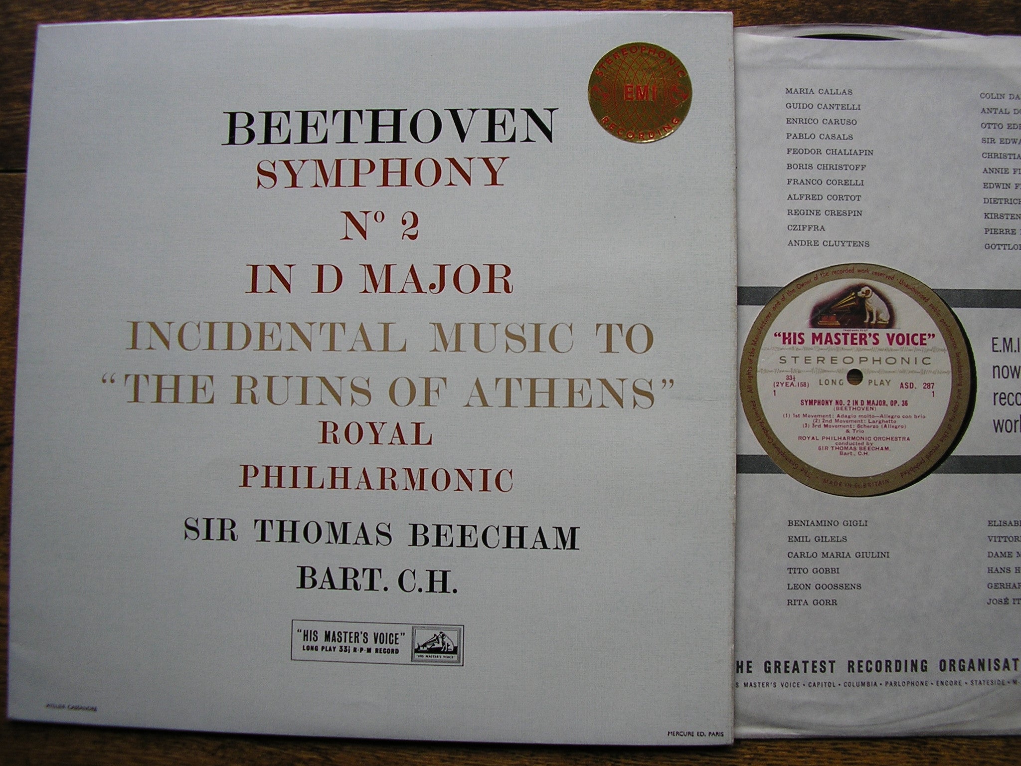 BEETHOVEN: SYMPHONY No. 2 / THE RUINS OF ATHENS BEECHAM / ROYAL PHILHA ...