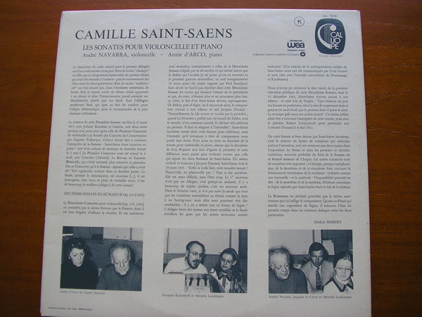 SAINT-SAENS: THE TWO CELLO SONATAS ANDRE NAVARRA / ANNIE D'ARCO CAL 18 ...