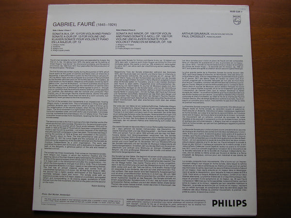 FAURE: THE TWO VIOLIN SONATAS GRUMIAUX / CROSSLEY 9500 534 – Kingsway ...