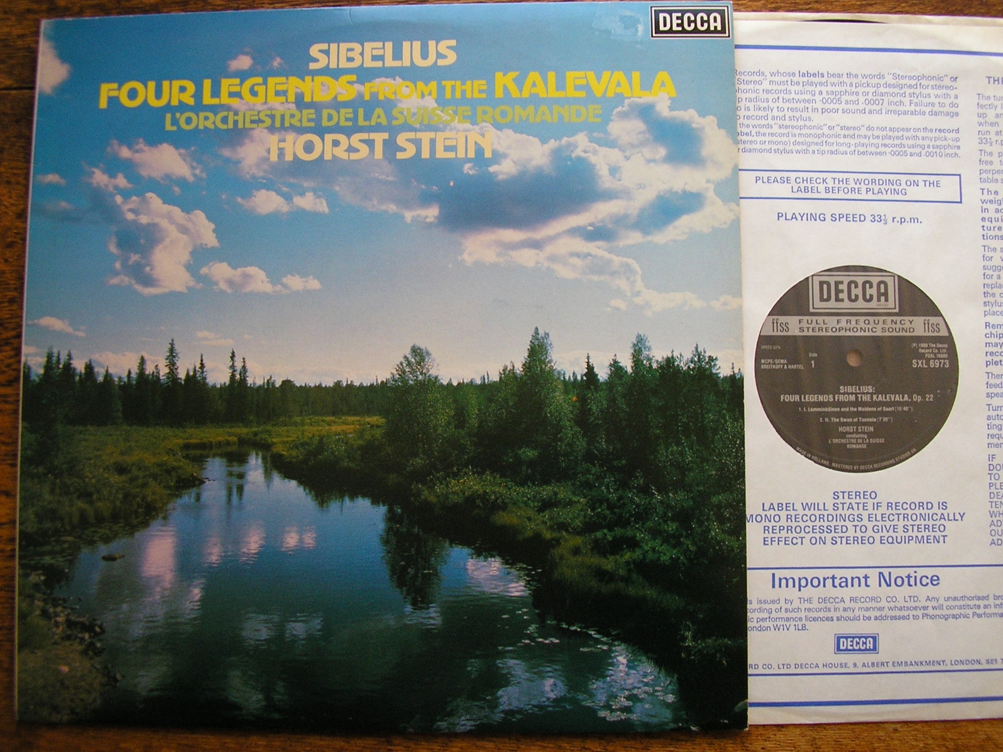 SXL 6973 SIBELIUS: FOUR LEGENDS FROM THE KALEVALA HORST STEIN / SRO ...