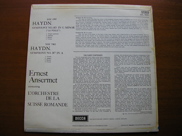 HAYDN: SYMPHONIES Nos. 83 & 87 ANSERMET / SUISSE ROMANDE SXL 6021 ...